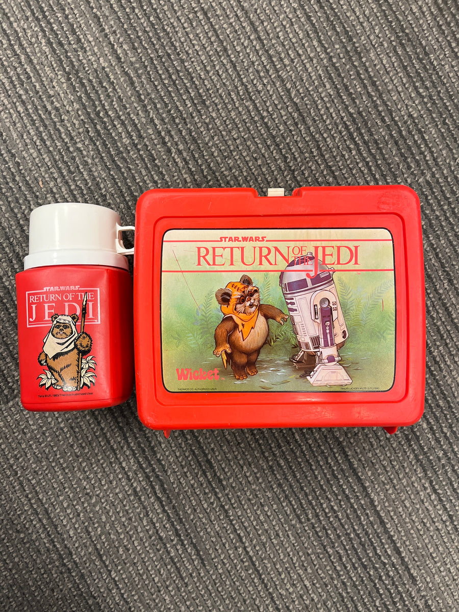 Star Wars 1983 Return Of The Jedi Ewok Wicket & R2D2 Lunch Box W Therm ...